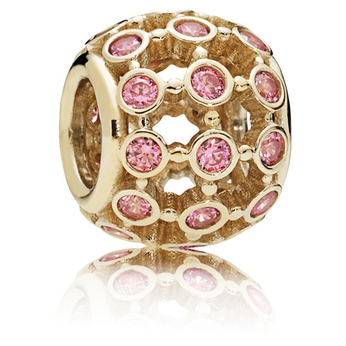 Retired Pandora 14K Gold In the Spotlight Charm with Salmon Zirconia ...