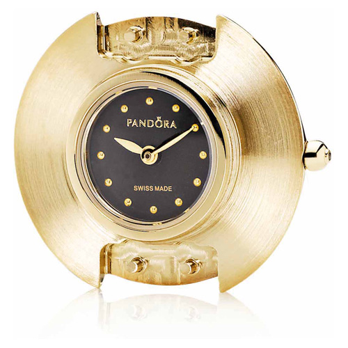Retired Pandora 18K Gold Icon Watch Head - Black Dial :: Icon 812061BK ...