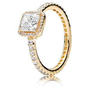 Retired Pandora 14K Gold Radiant Elegance Ring with Clear Zirconia ...