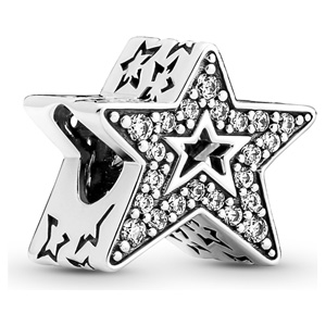 Retired Pandora Star Charm with Clear CZ :: 14K Gold & Sterling Silver ...