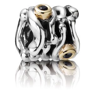 Retired Pandora Funny Bones Charm with Black Diamond :: 14K Gold ...